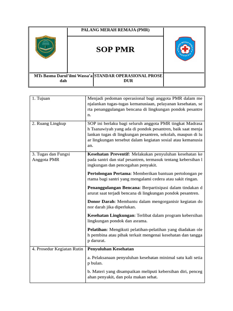SOP PMR MTs Basma | PDF | Kesehatan Holistik | Sains & Matematika
