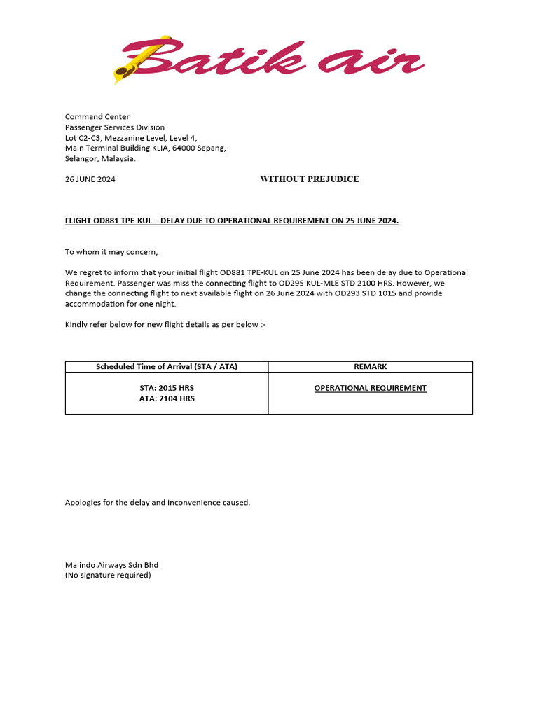 Delay Letter Od881 Tpe - Kul 25 June 2024 | PDF | Technology & Engineering
