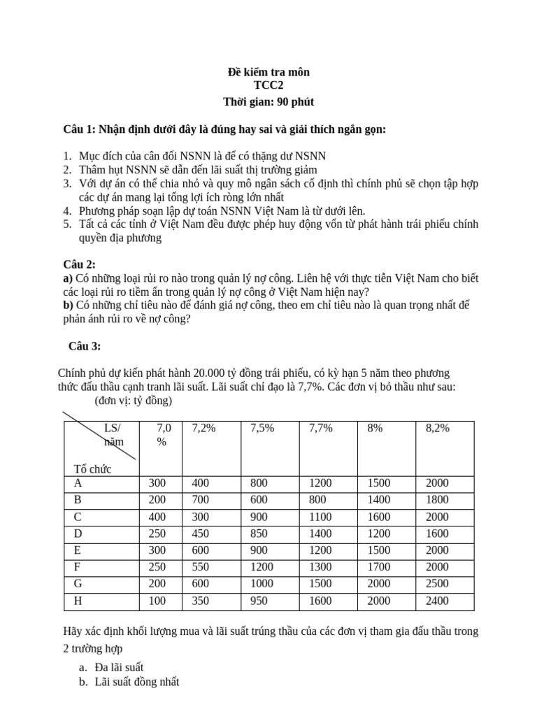 Đề Kiểm Tra Môn TCC2 | PDF