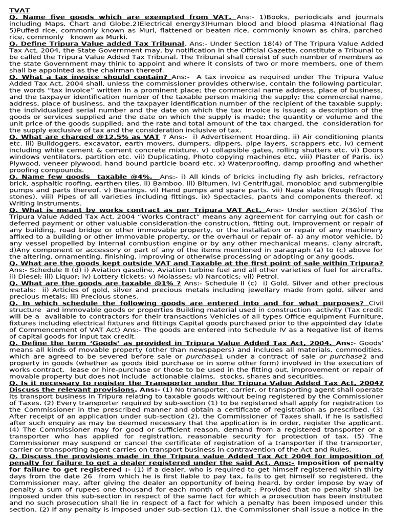 TVAT Ques Ans | PDF | Value Added Tax | Taxes