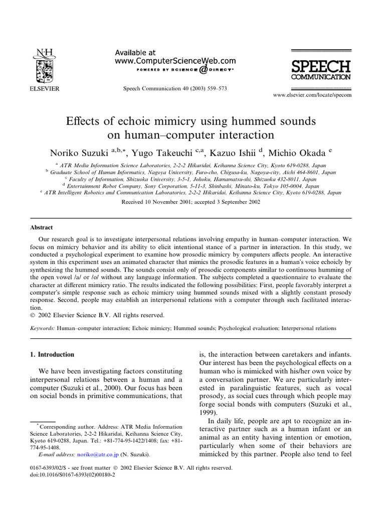 Suzuki Noriko - Effects of Echoic Mimicry | PDF | Sound | Cognitive Science