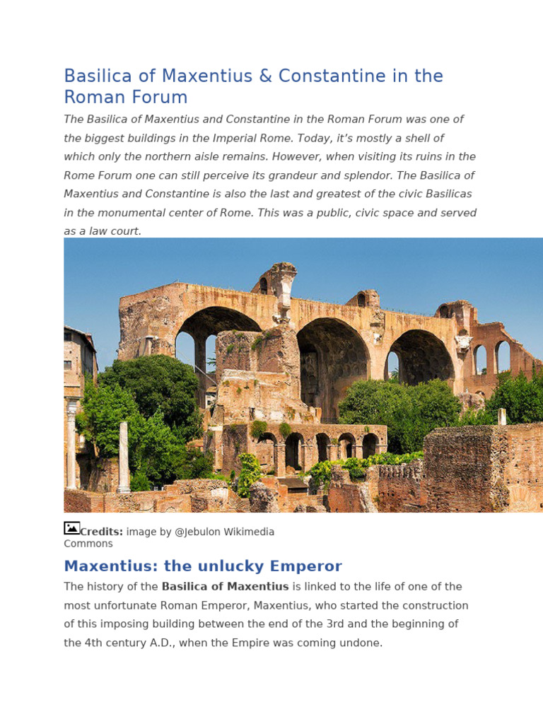 Basilica of Maxentius & Constantine in The Roman Forum | PDF | Constantine The Great