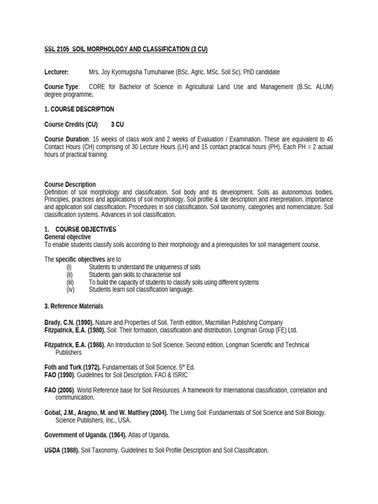 SSL 2105 Soil Morphology and Classification | PDF | Taxonomy (Biology ... SSL 2105 Soil Morphology and Classification | PDF | Taxonomy (Biology ...