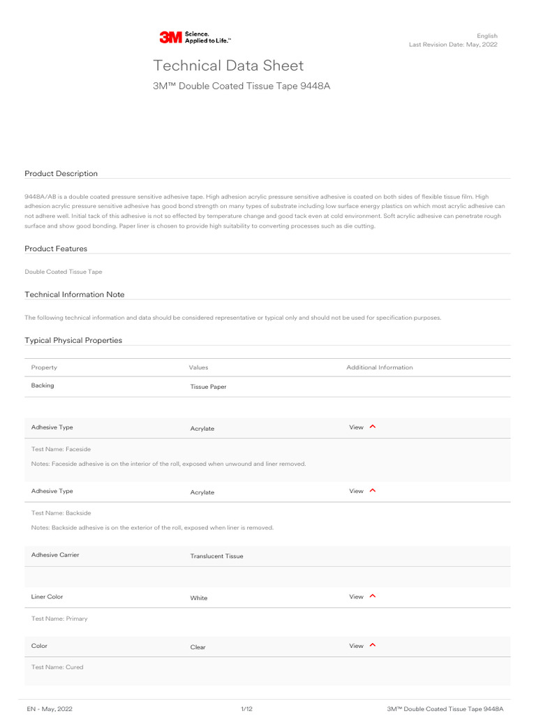 3M™ Double Coated Tissue Tape 9448A - 20241102 | PDF | Adhesive | Legal Liability