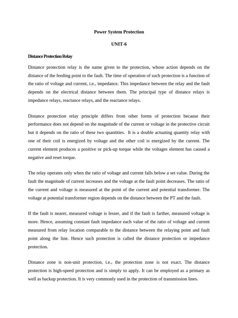Power System Protection Unit 6 Pdf Relay Power Physics