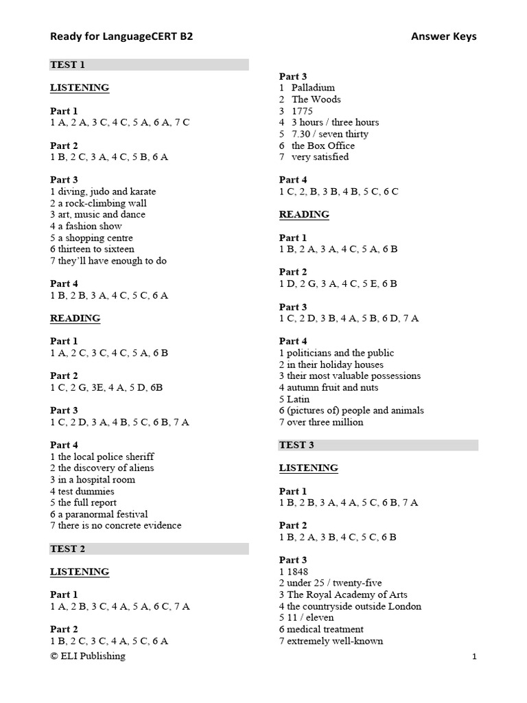 Ready For LanguageCERT B2 Answer Keys | PDF