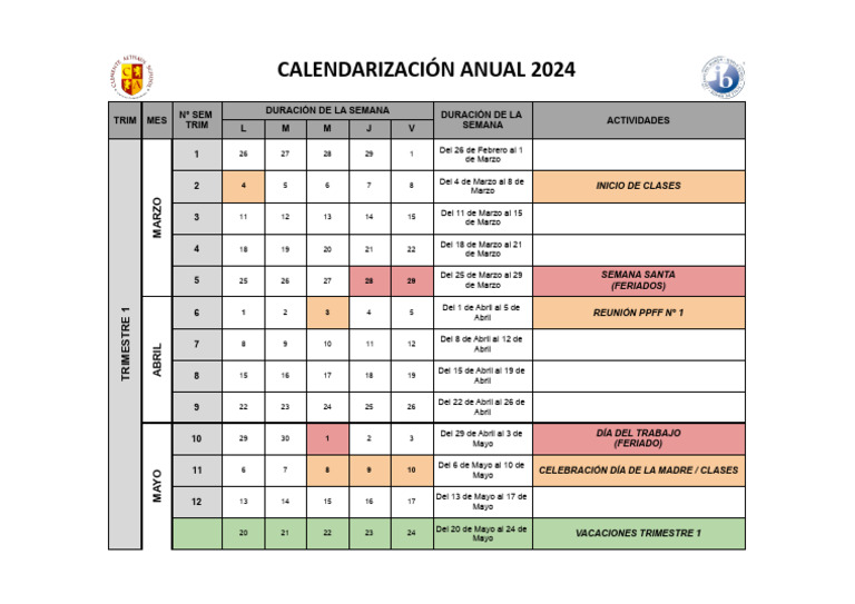 Calendarización 2024.Xlsx - Calendarización 2024 | PDF