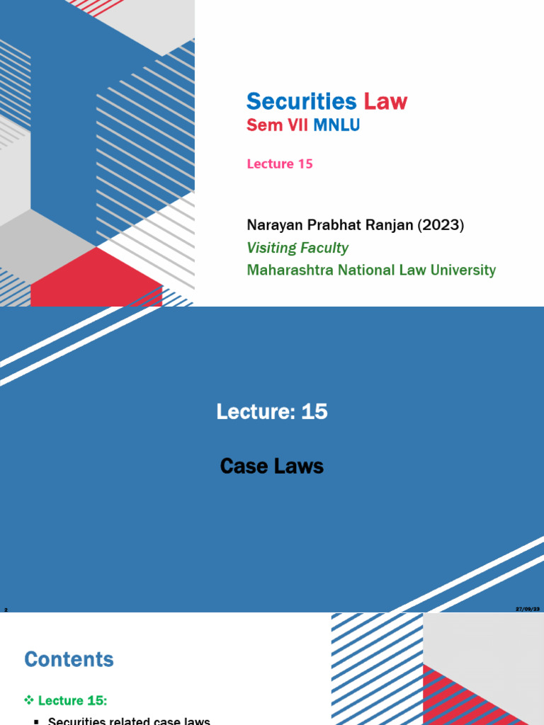Securities Law - MNLU (Sem VII) - 2023 (Lecture 15) | PDF | Securities ...