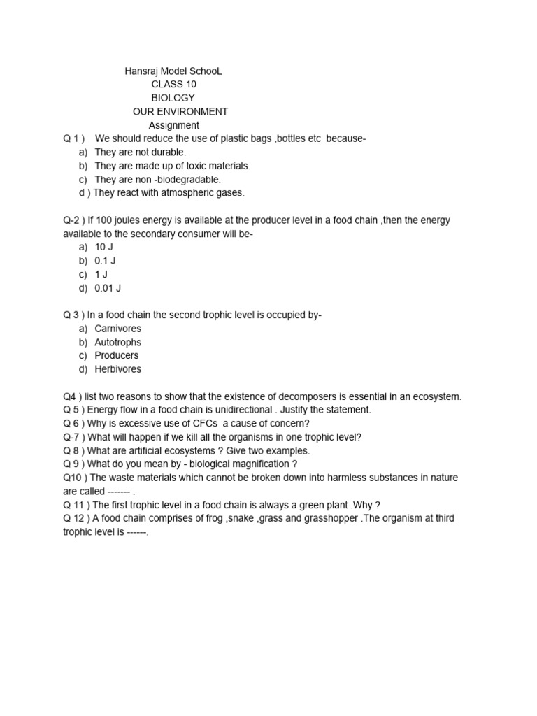 Our Environment - Assignment | PDF | Science & Mathematics | Technology ...