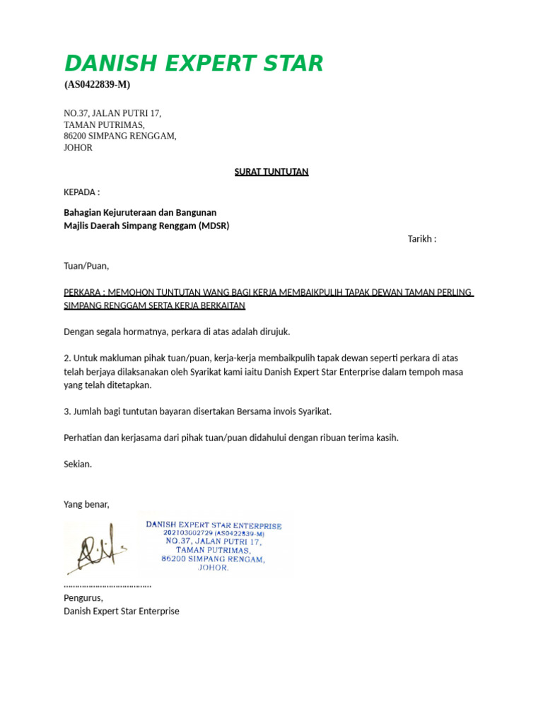 SURAT TUNTUTAN Danish MDSR | PDF
