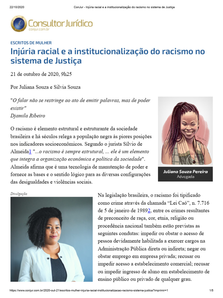 ConJur - Injúria Racial e A Institucionalização Do Racismo No Sistema ...