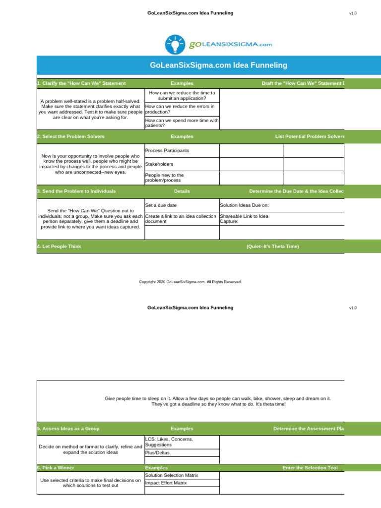 Idea Funneling Guide v1.0 GoLeanSixSigma - Com 2 | PDF | Business