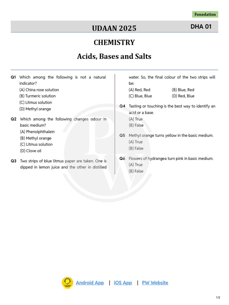 667ff3985af91ff58f8dc756 - ## - Acids, Bases and Salts - DHA 01 - Udaan ...