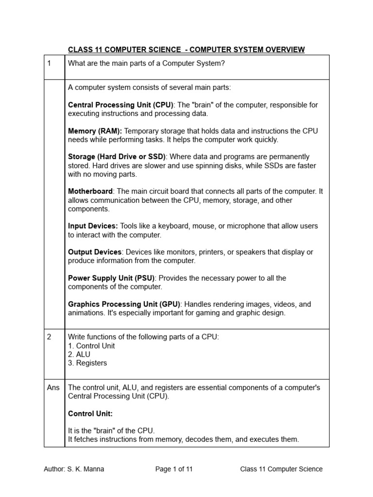 Computer System Overview - Imp Qs | PDF | Computer Data Storage ...