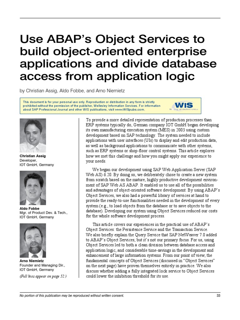 Object Services Using Abap Object Computer Science Database