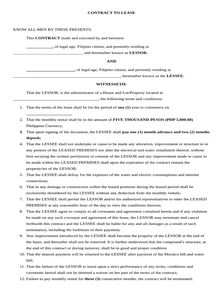 Contract of Lease | PDF | Lease | Consent