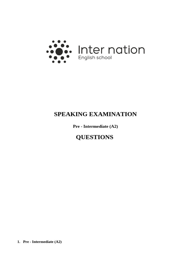 SPEAKING EXAMINATION Questions Pre - Intermediate | PDF | Career ...