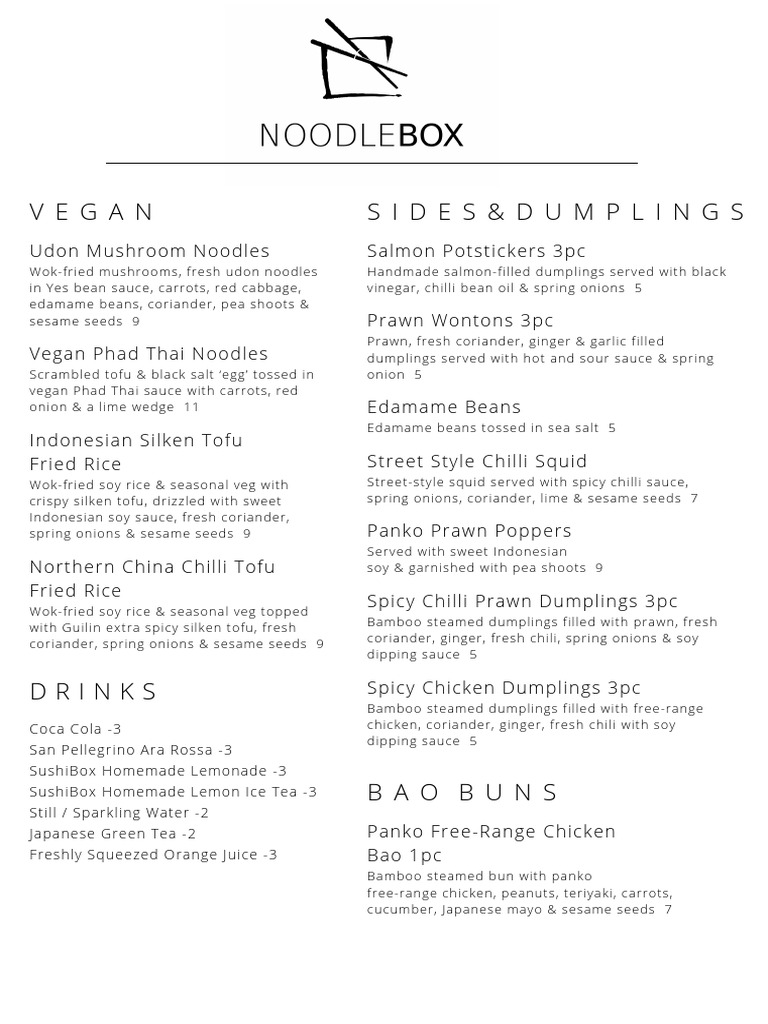 Harare Noodle Box Menu Highlights | PDF | Indonesian Cuisine | Thai Cuisine