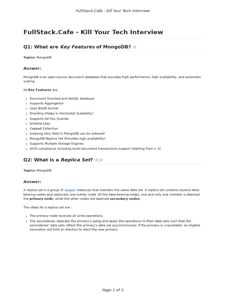 MongoDB Key Features and Concepts | PDF | Mongo Db | Replication (Computing)