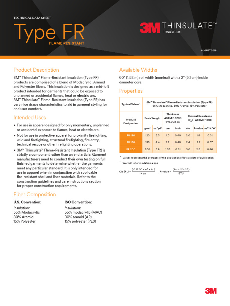 3M Thinsulate Insulation Type FR Technical Data Sheet | PDF | Building ...