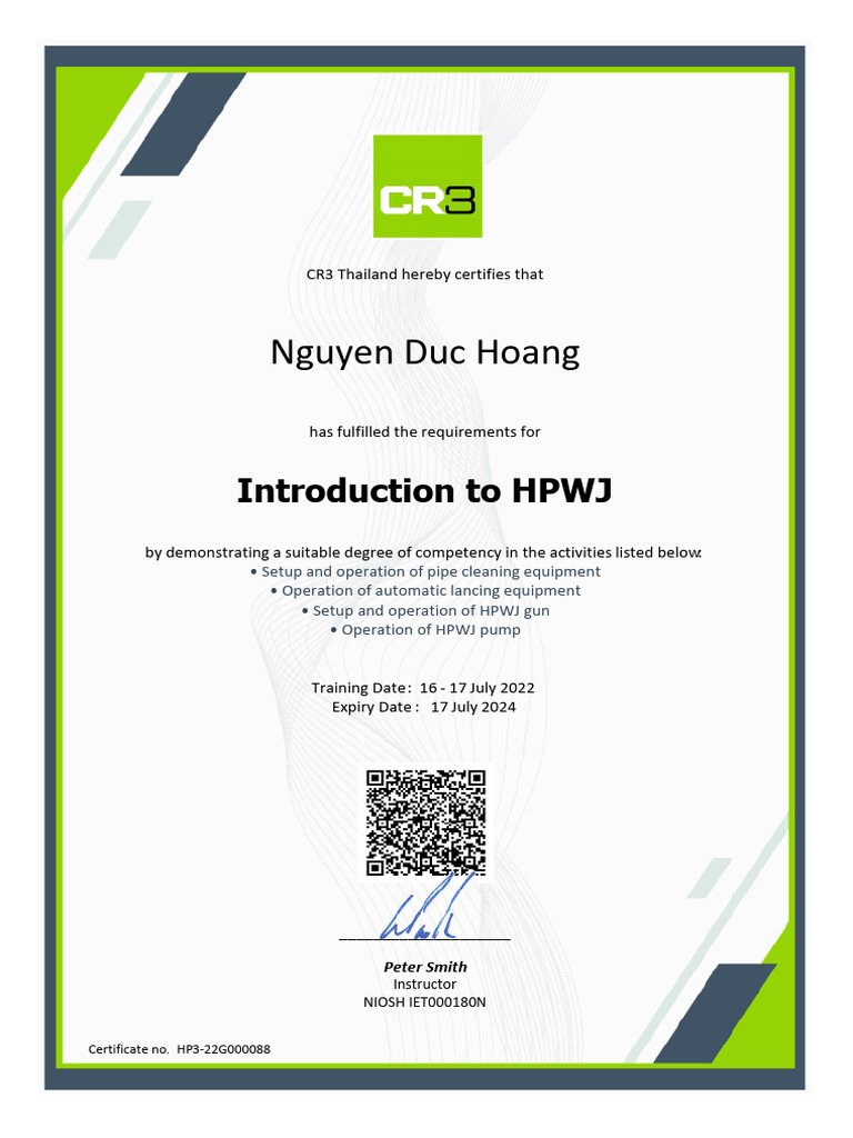 HPWJ Training Certification for Peter Smith | PDF | Business ...