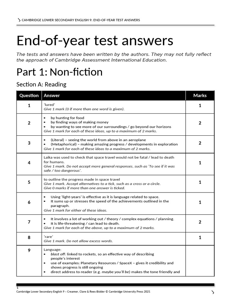 LS English 9 End of Year Test Answers Editable | PDF | Sentence ...