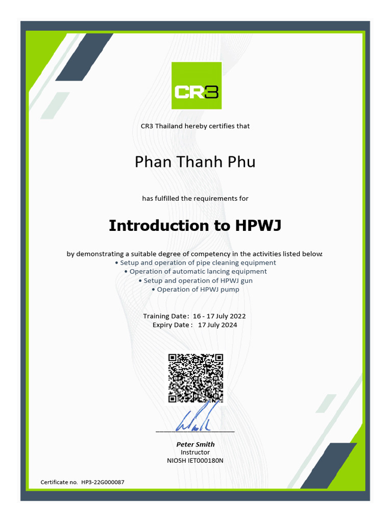 HPWJ Certification for Peter Smith | PDF