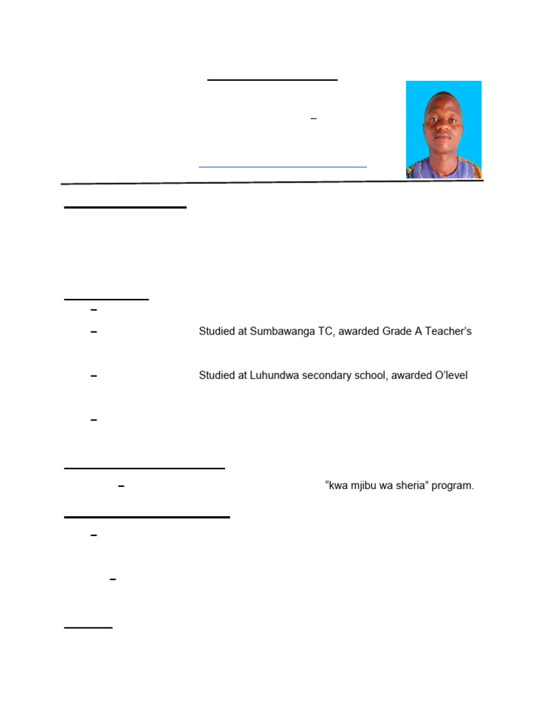 Mfano Wa WASIFU | PDF | Career & Growth | Social Science