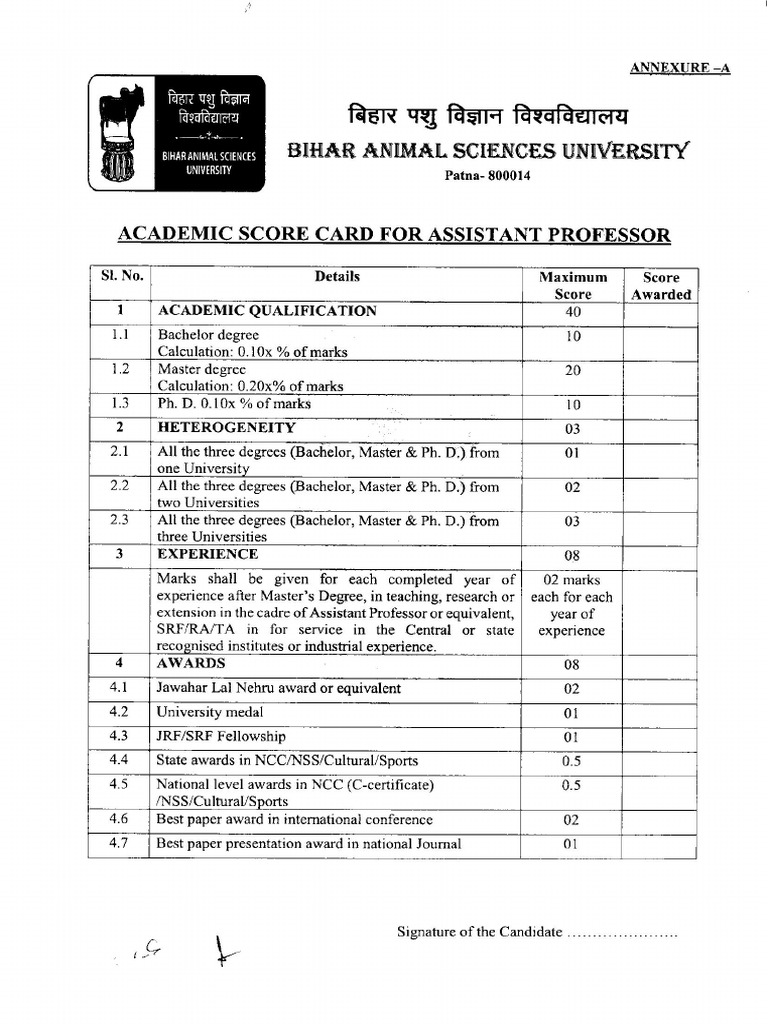 Academic Score Card For Assistant Professor | PDF
