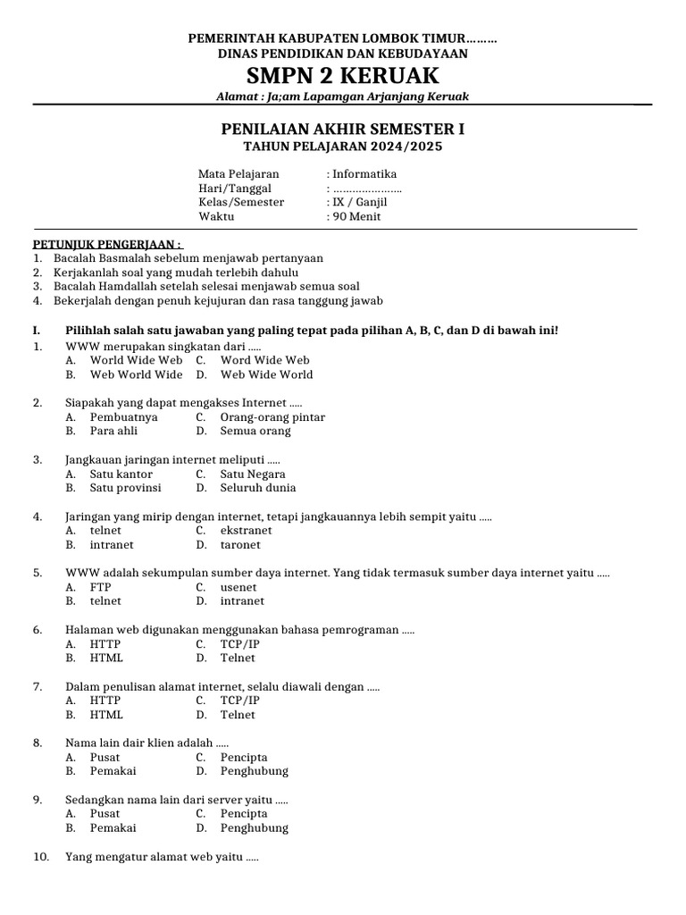 Soal Pas Informatika Kelas Ix | PDF | Teknologi & Rekayasa