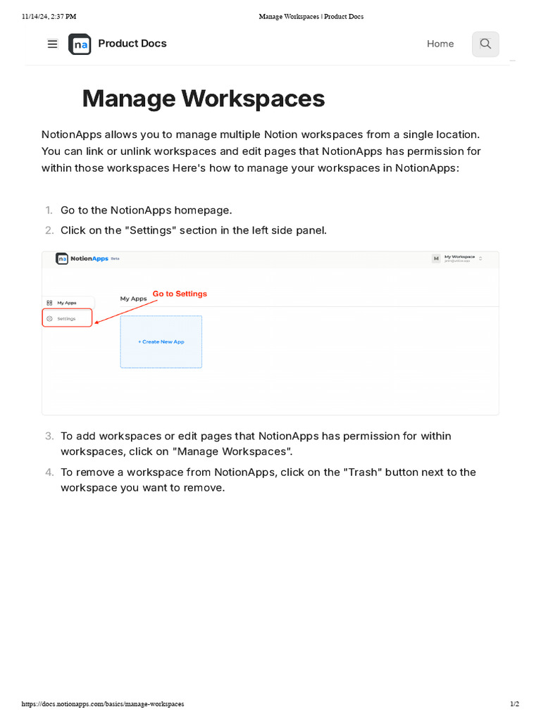 Manage Workspaces - NotionApps Product Docs | PDF
