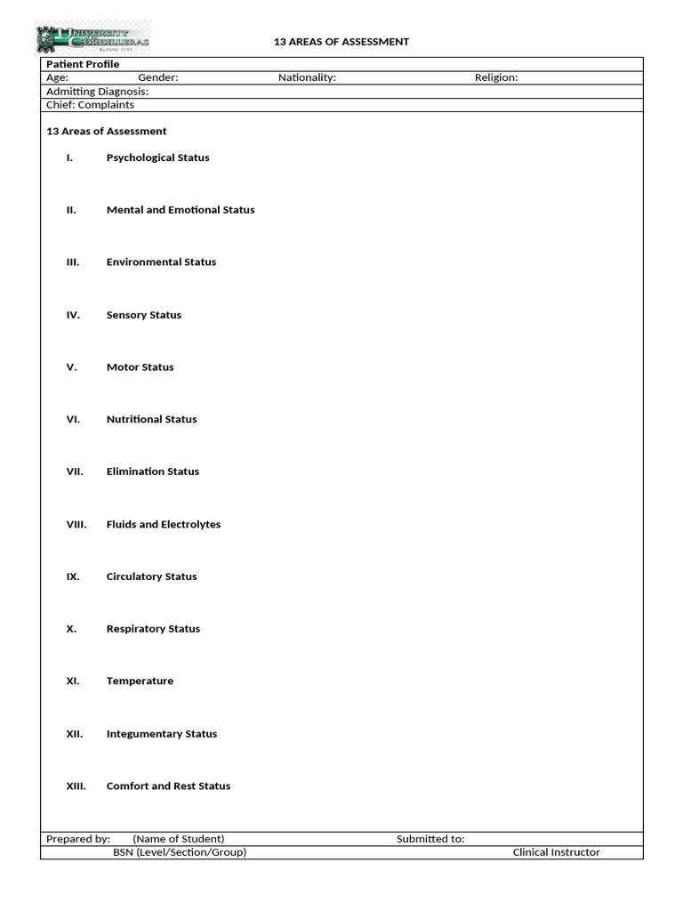13 Areas of Assessment | PDF | Self-Improvement | Wellness