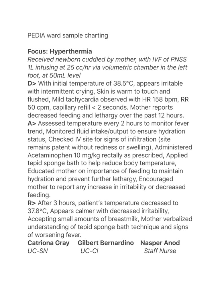 PEDIA Ward Sample Charting | PDF | Dehydration | Clinical Medicine