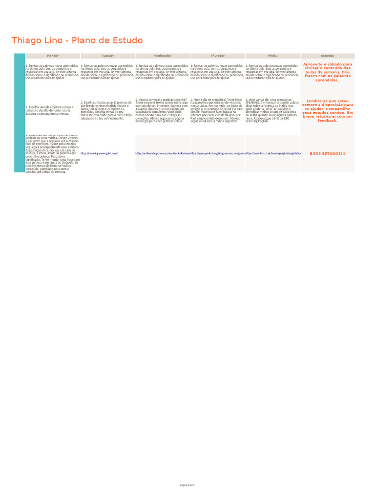 Plano de Estudo - Thiago Lino | PDF