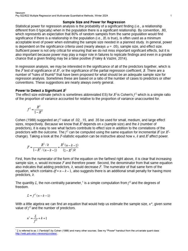 Ho Sample Size Pdf Effect Size Linear Regression