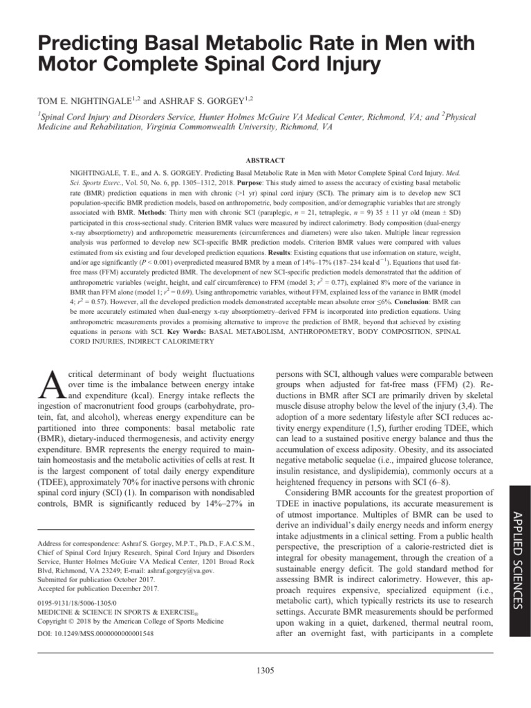 Predicting Basal Metabolic Rate in Men With Motor.22-223 | PDF