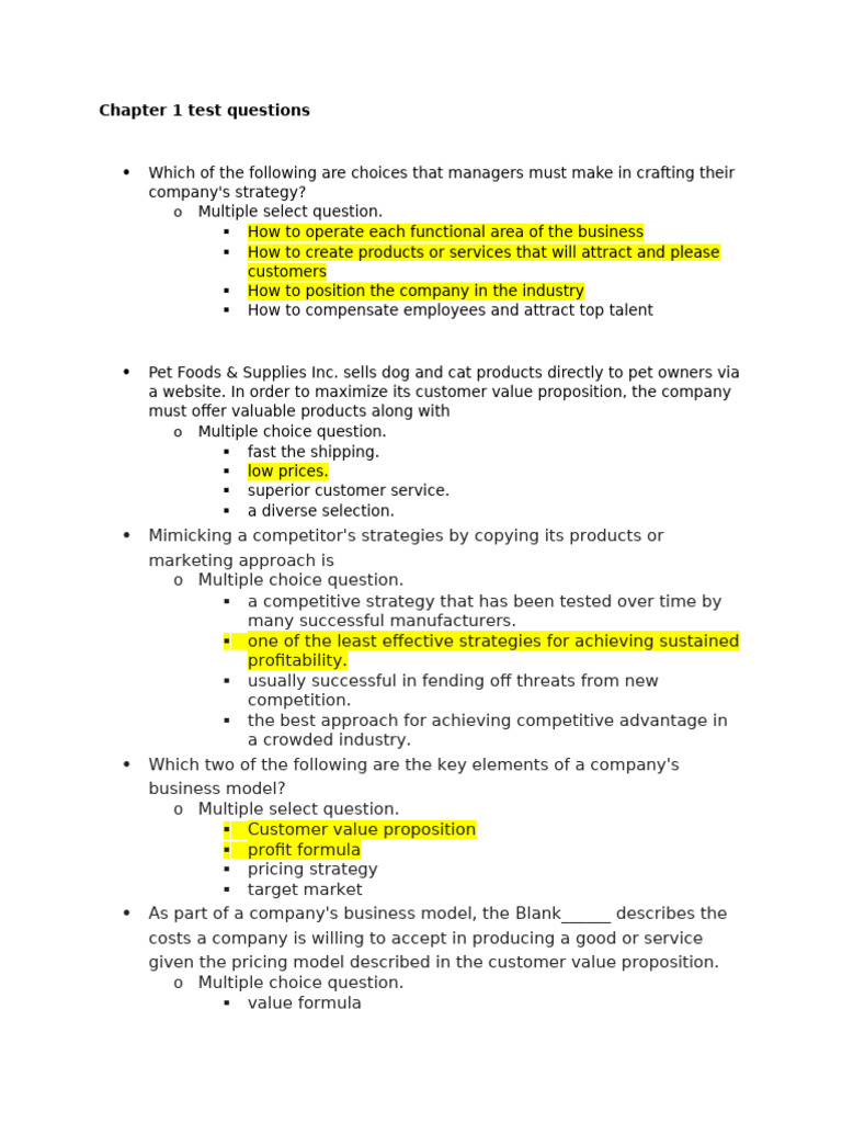 Chapter 1 Study Guide | PDF | Competitive Advantage | Strategic Management