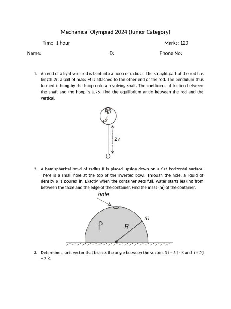 Mechanical Olympiad 2024 Junior | PDF | Acceleration | Force