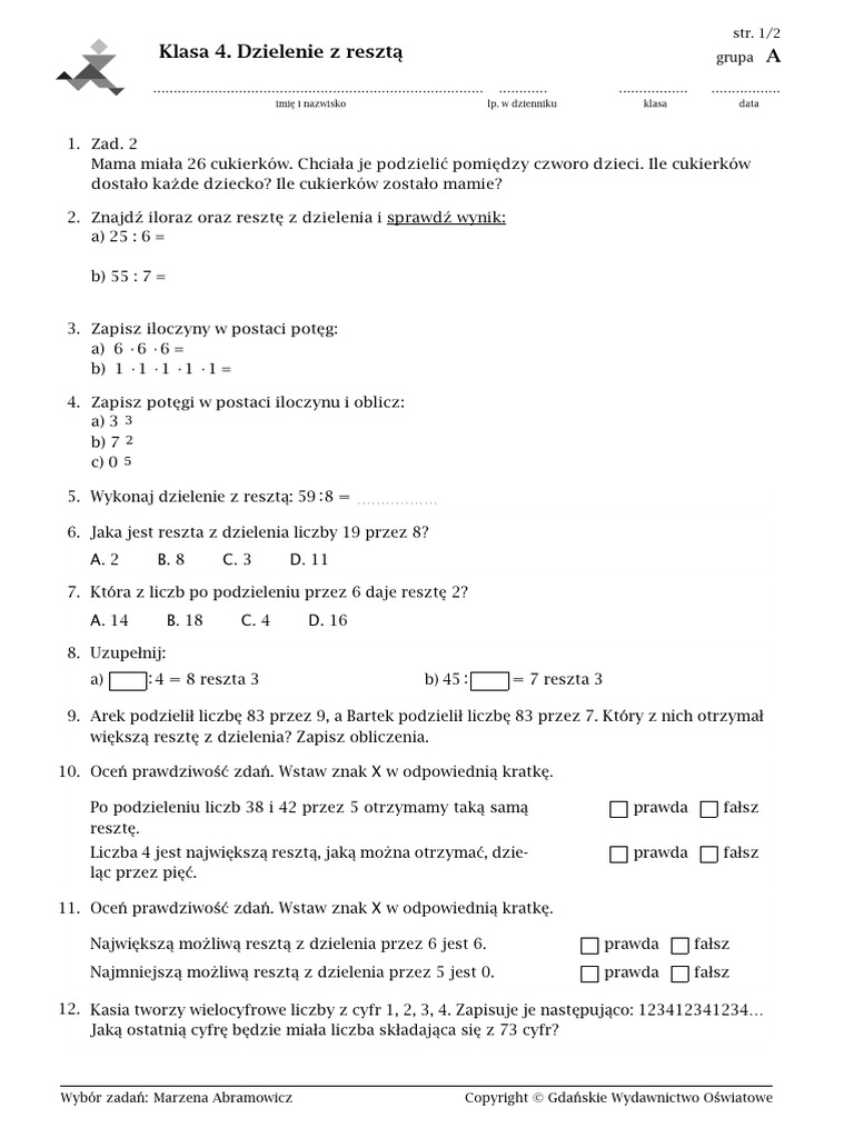 Dzielenie Z Resztą | PDF