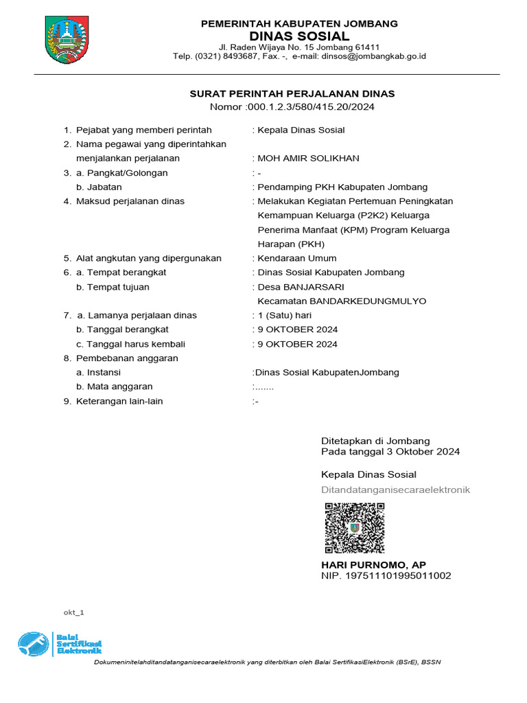 Template SPPD PKH P2K2 Oktober | PDF