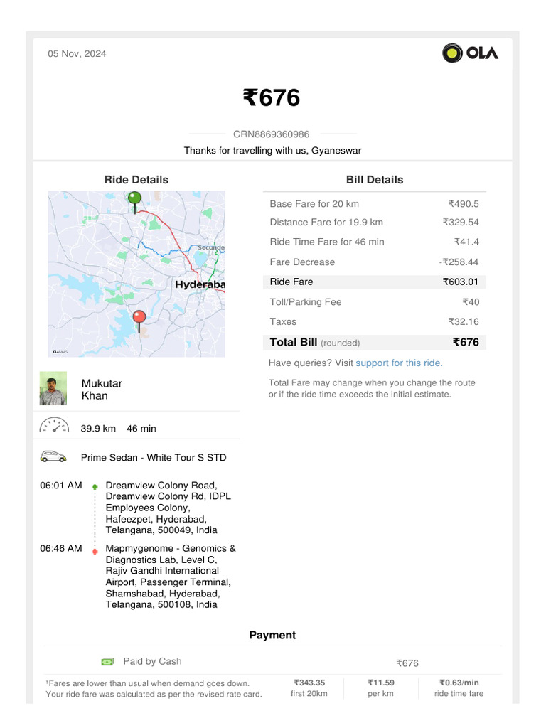 Home To Hyd Airport Taxi | PDF | Invoice | Transport