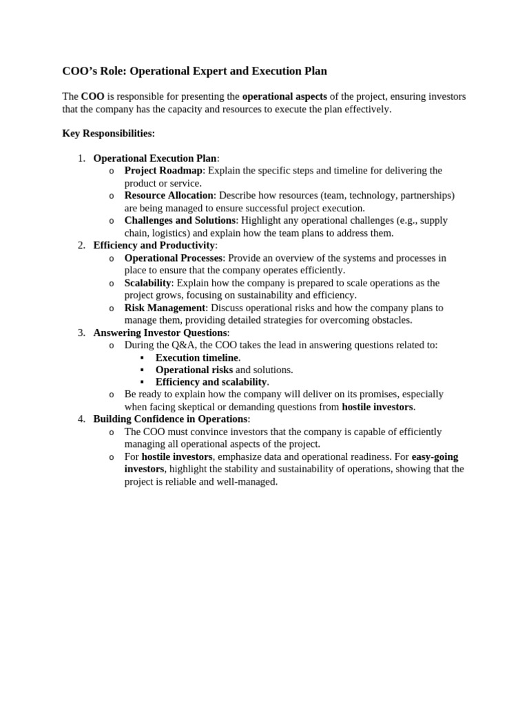 COO's Role: Operational Expert and Execution Plan | PDF | Business