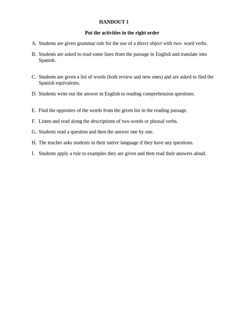 Handout 1. Put The Activities in Order | PDF