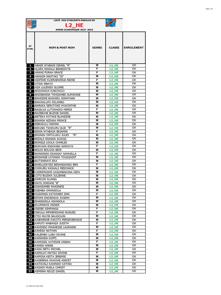 L2_HE Student Enrollment List | PDF
