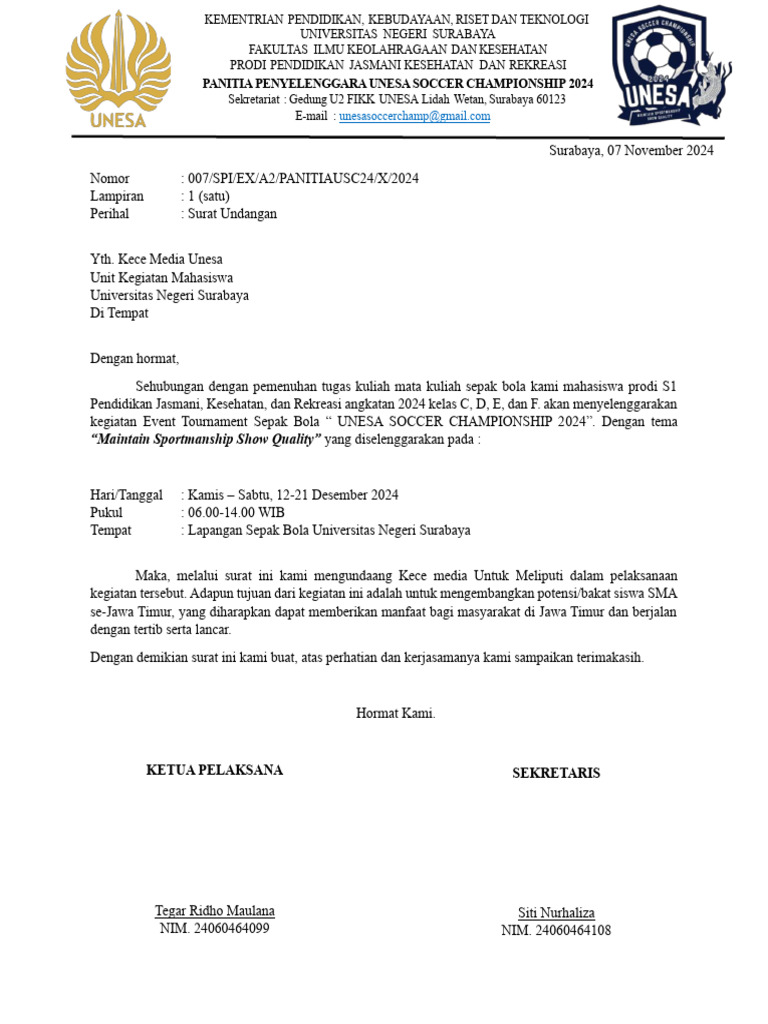 Surat Undangan | PDF | Olahraga & Rekreasi