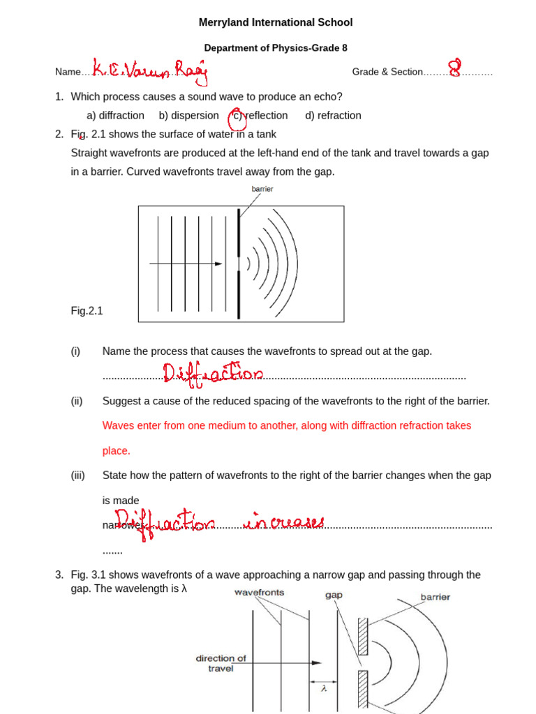 Diffraction 1 Worksheet Answer Key | PDF