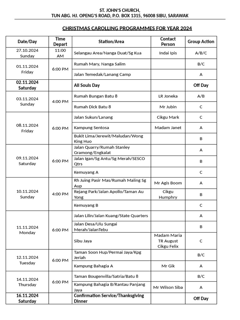Christmas Carolling Programmes For Year 2024 | PDF