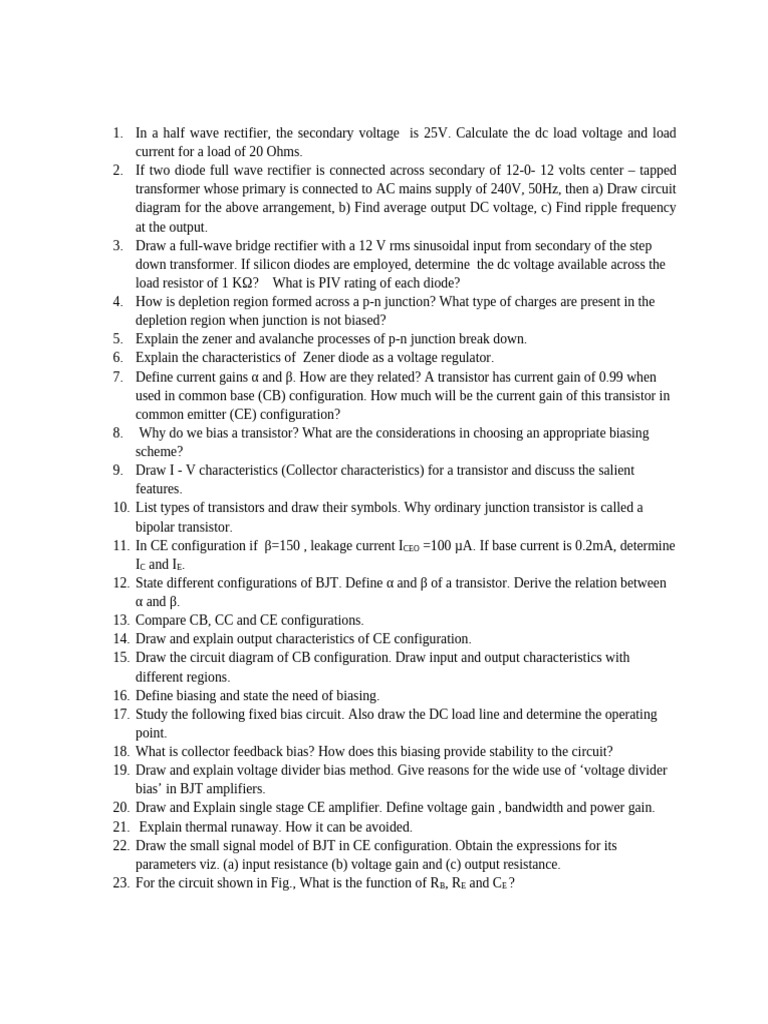 AEC Assignment Questions2022 | PDF | Bipolar Junction Transistor | Rectifier