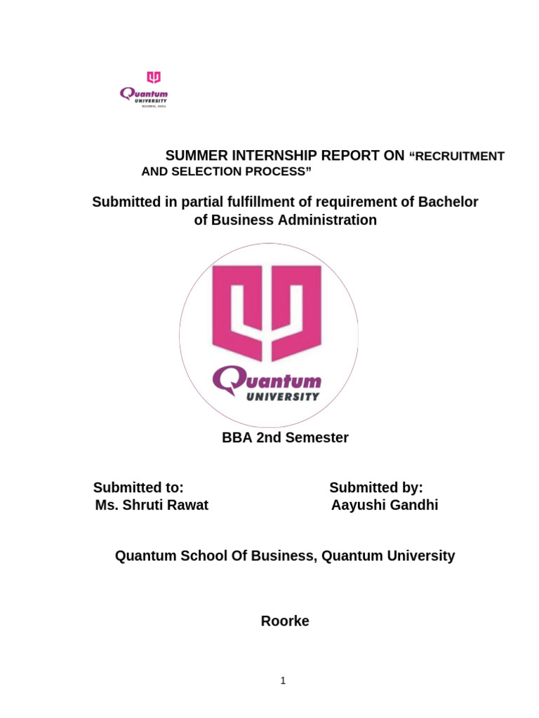 Summer Internship on Recruitment Process | PDF | Recruitment | Human Resources