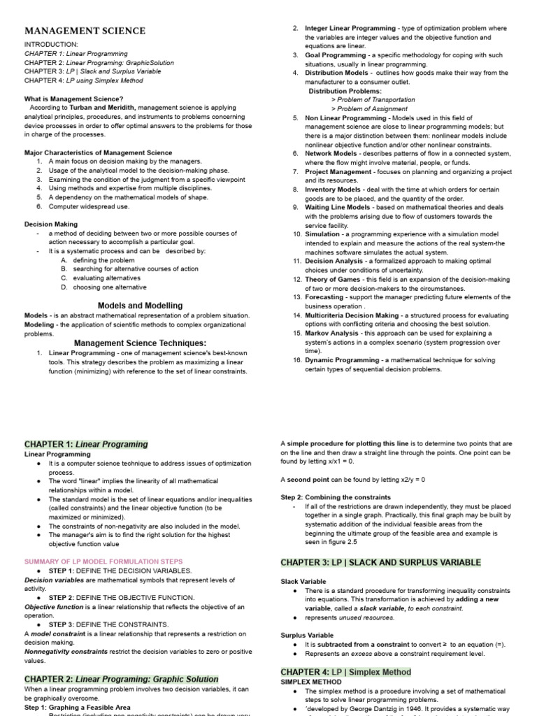 Management Science (Terms) | PDF | Linear Programming | Mathematical Optimization